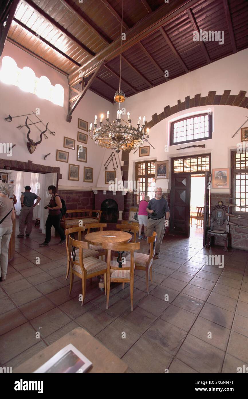 Entrance hall of Duwisib Castle, on the edge of the Namib Desert ...