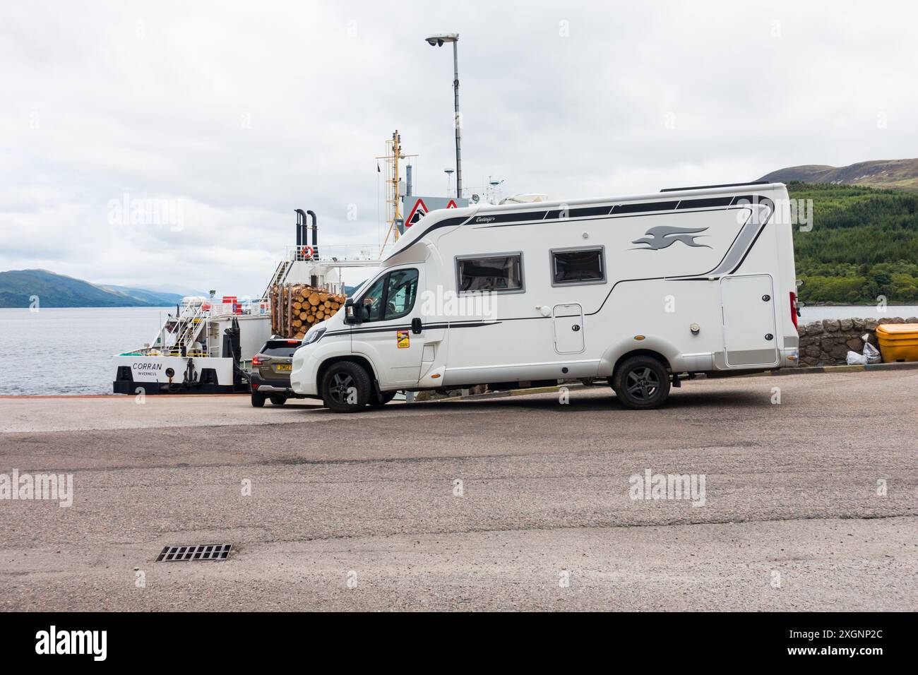 Camper Van waiting to board ferry at Argoar to cross Loch Linnhe,Fort ...
