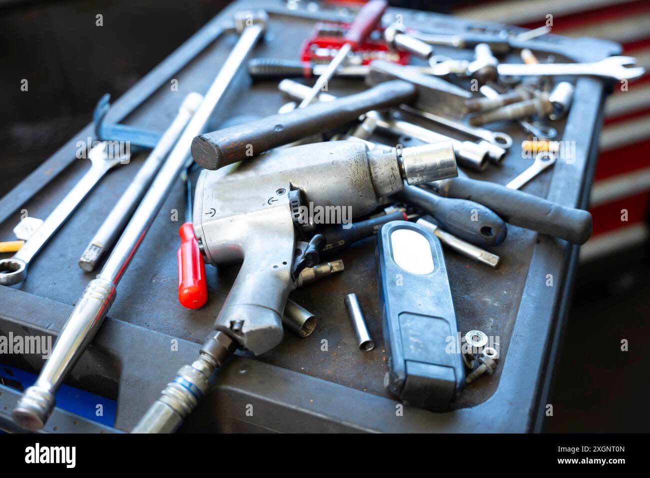 Boxes with Different Work Tool For a Workshop For Car in a Sunny Day in ...