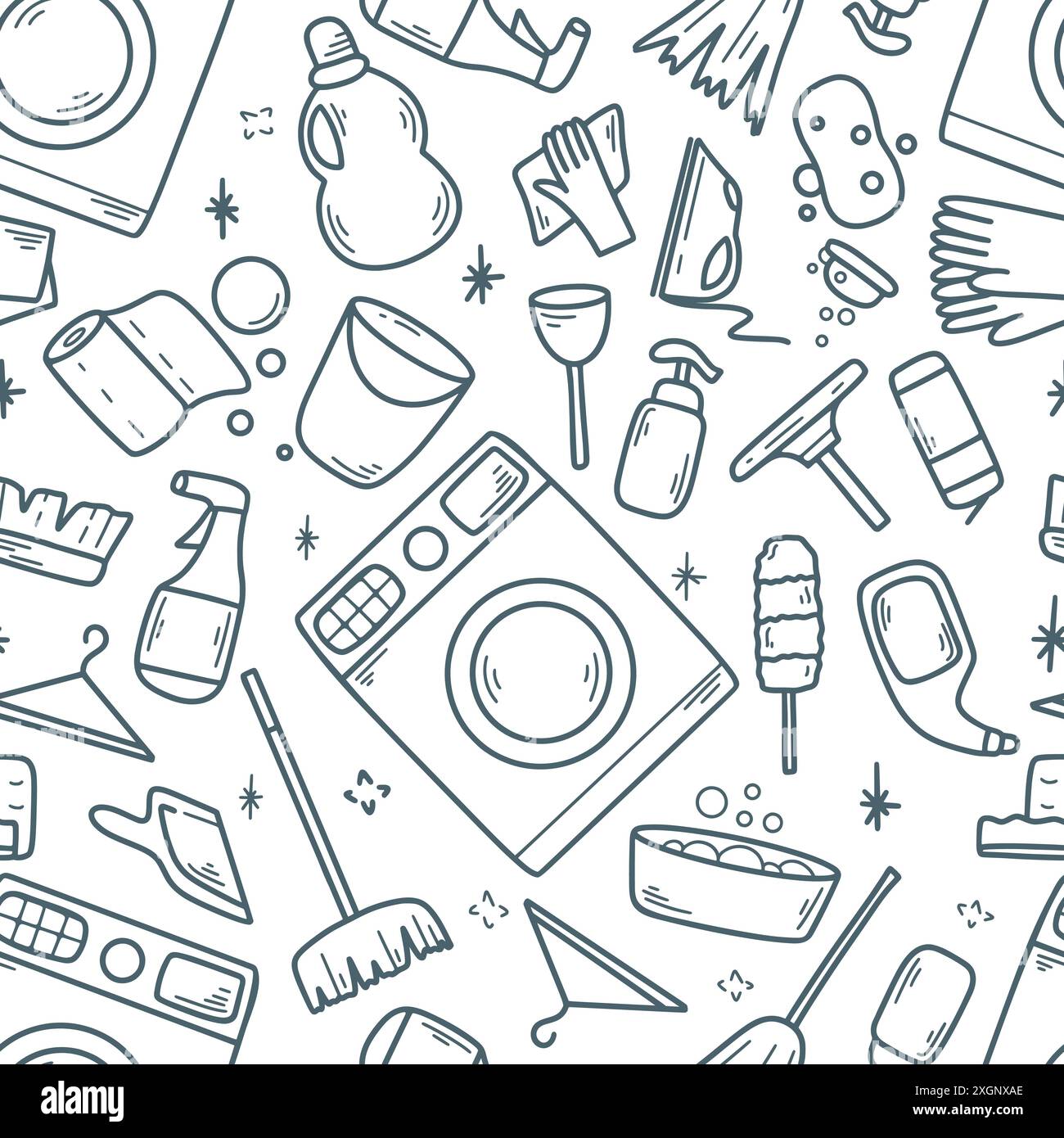 Seamless pattern on the theme of cleaning, doodle sketch style ...