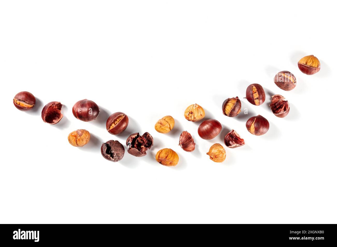Baked chestnuts composition, whole, cracked, and peeled chestnuts ...