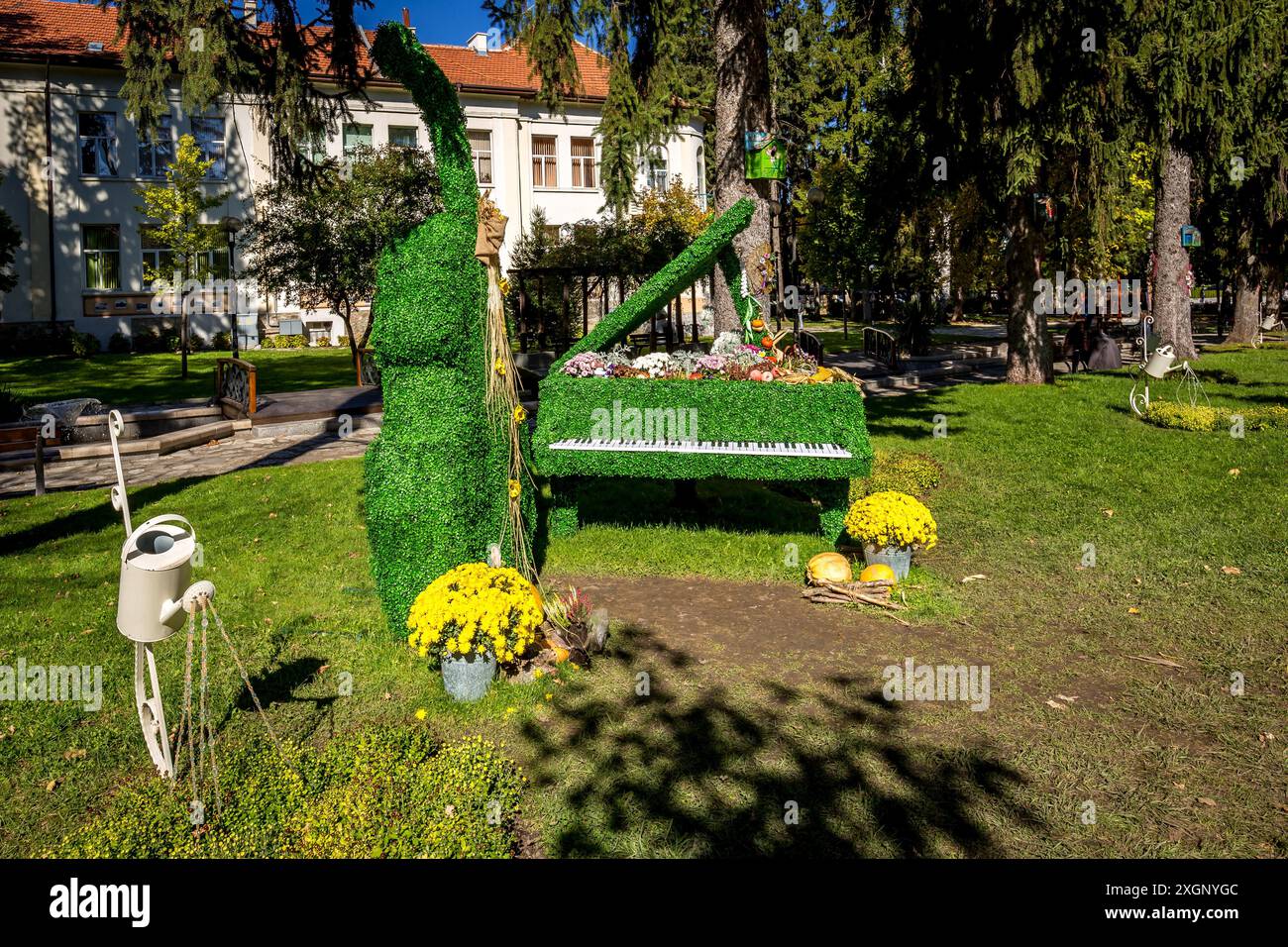 Green leaves grand piano and autumn landscape design in the garden ...