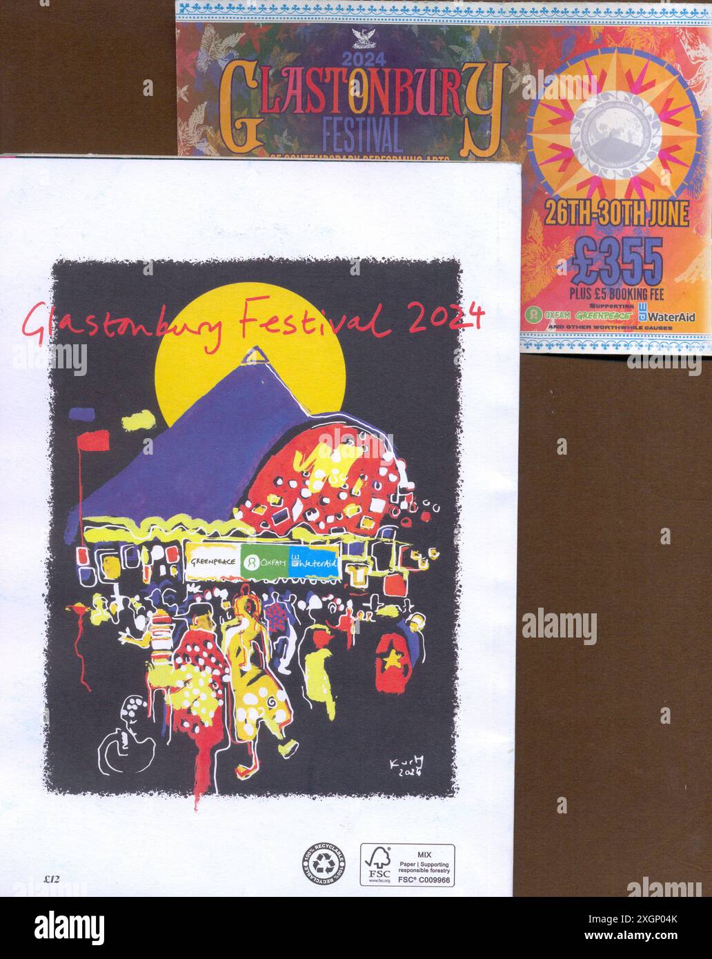 Programme back cover and entrance ticket for Glastonbury Festival 2024 ...