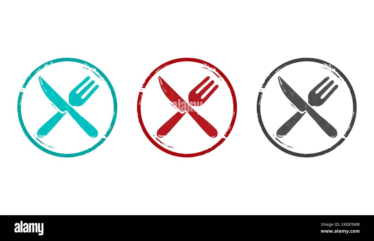 Knife and fork icon stamp icons in few color versions. Bar sign and ...