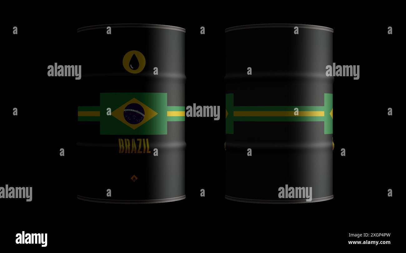 Brazil oil crude petroleum fuel barrels in row concept. Brazilian ...