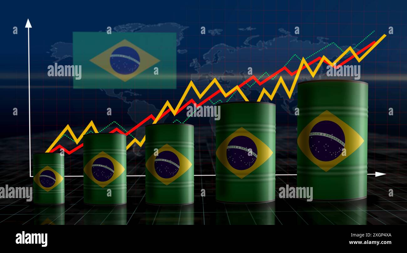 Brazil oil crude petroleum fuel barrels on growing chart. Brazilian ...