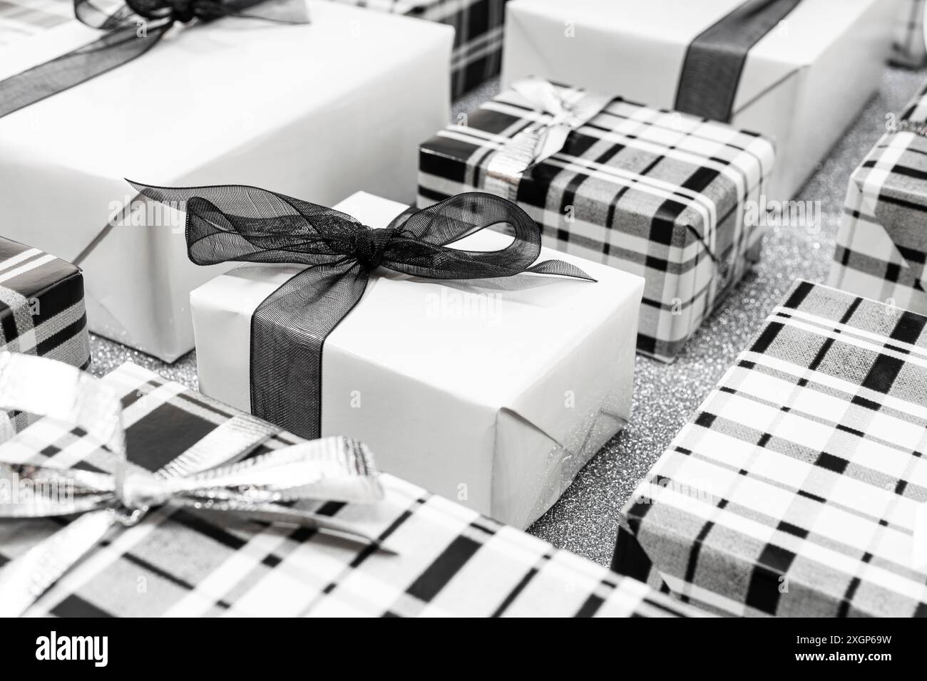 Christmas gift boxes background. Christmas present concept Stock Photo ...