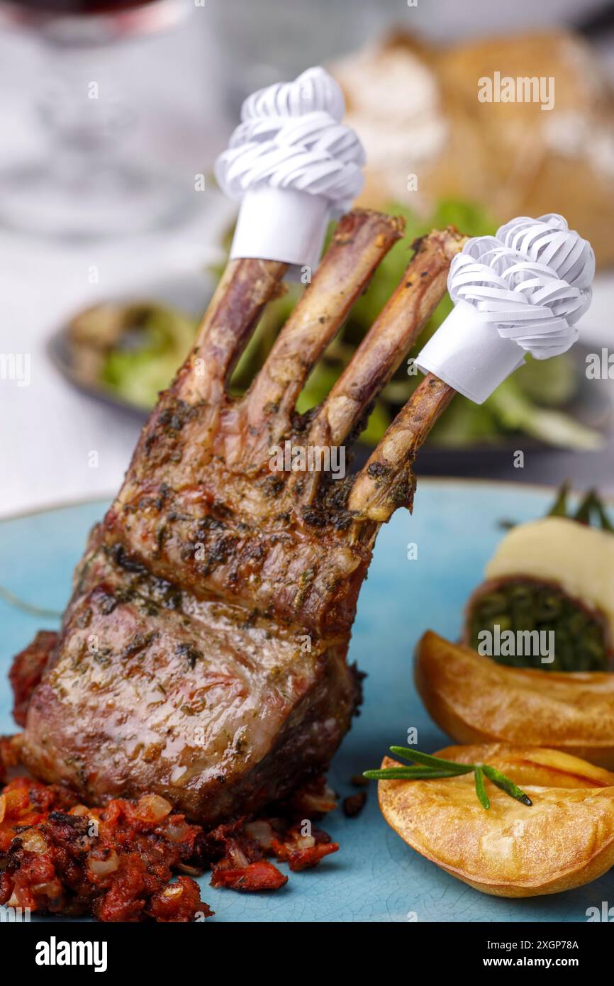 Lamb ribs with cuff and salad Stock Photo - Alamy
