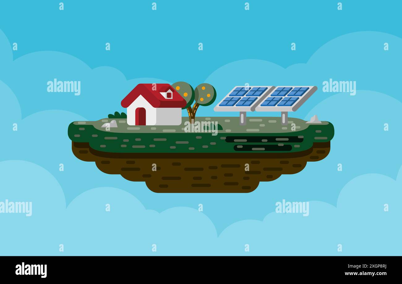 Self-Sufficiency Electric Power Concept. Eco-Friendly House on Floating ...