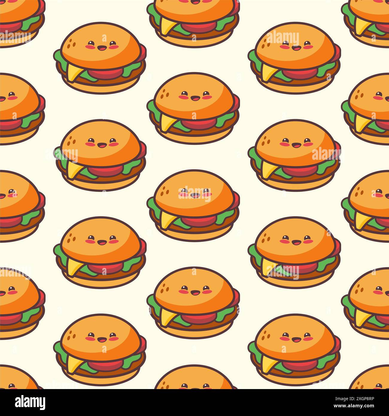 Cute Cheerful Hamburger Seamless Pattern Stock Photo - Alamy