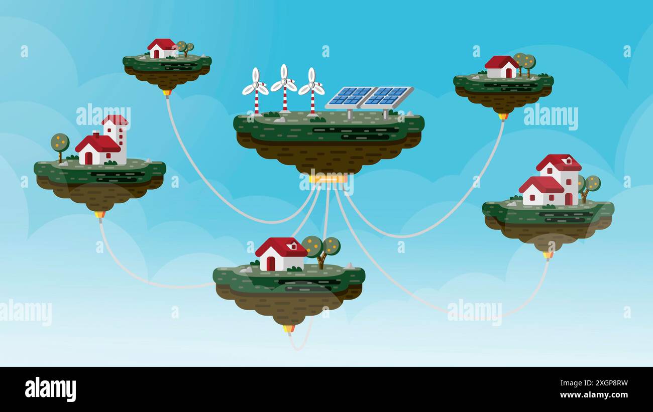Self-Sufficiency Concept. Floating Islands Connected to Solar and Wind ...