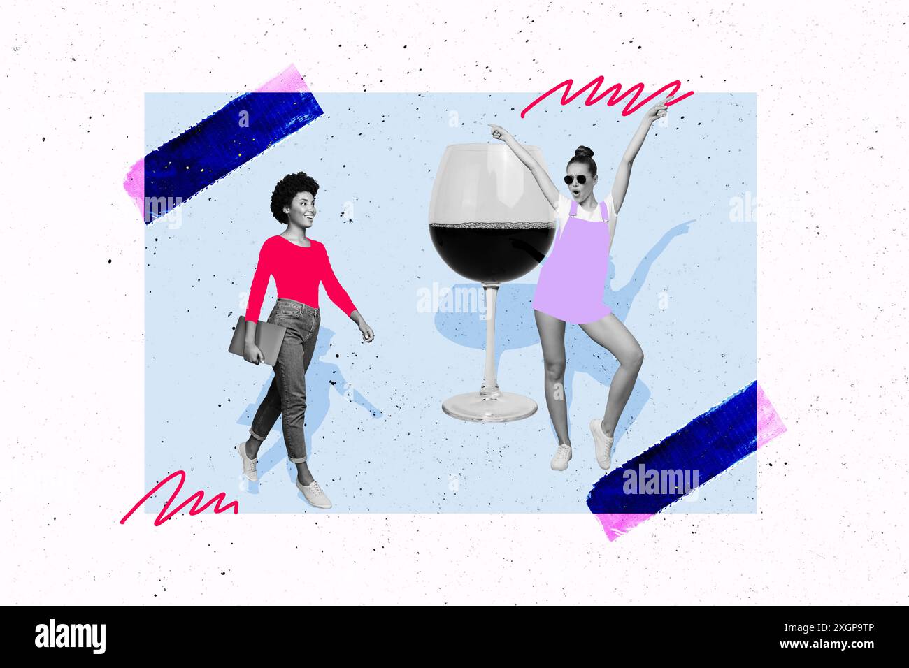 Composite Photo Collage Of Two Funny Black White Girls Dance Together 6208