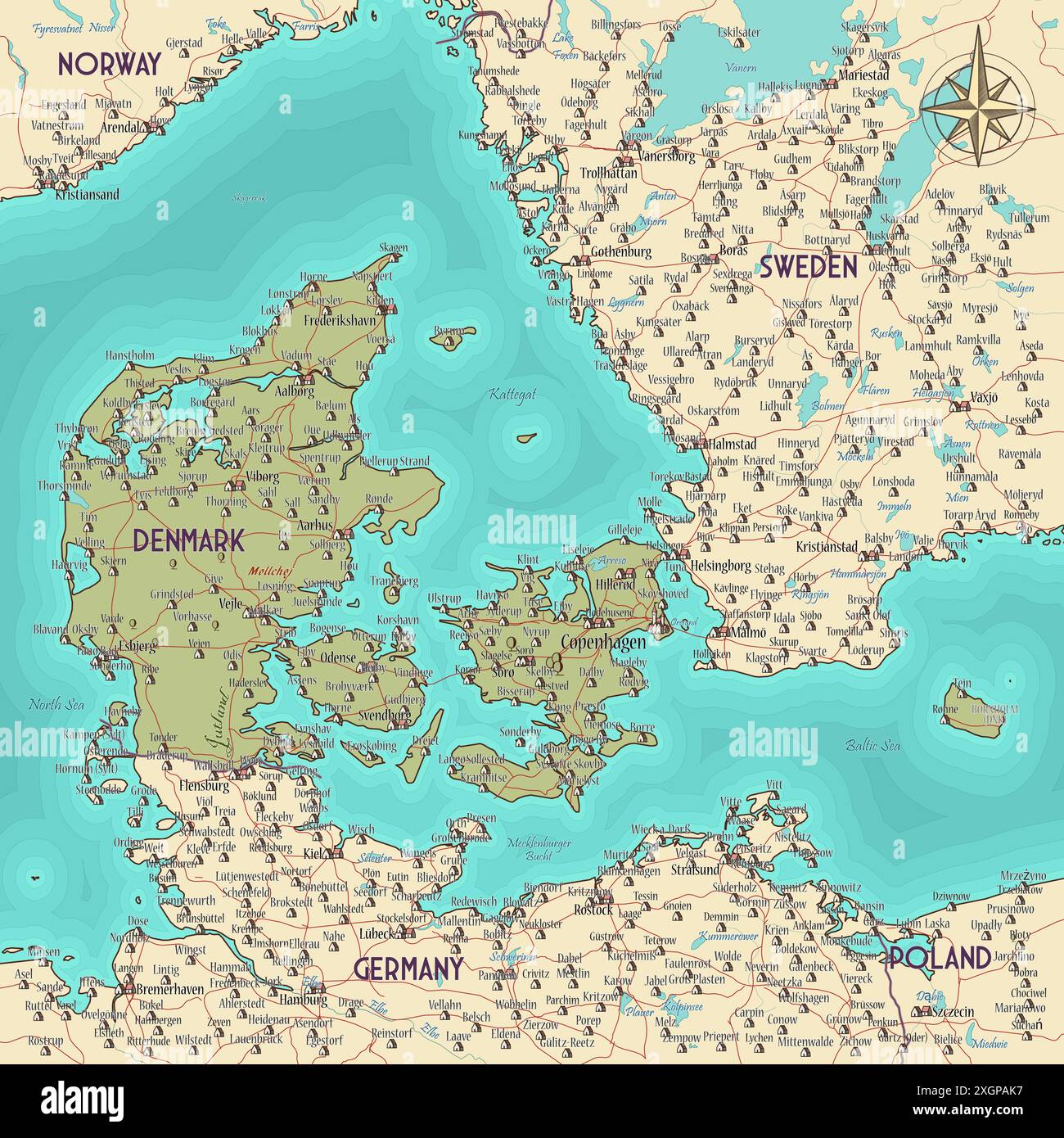 Map of Denmark vintage fantasy style Stock Vector Image & Art - Alamy