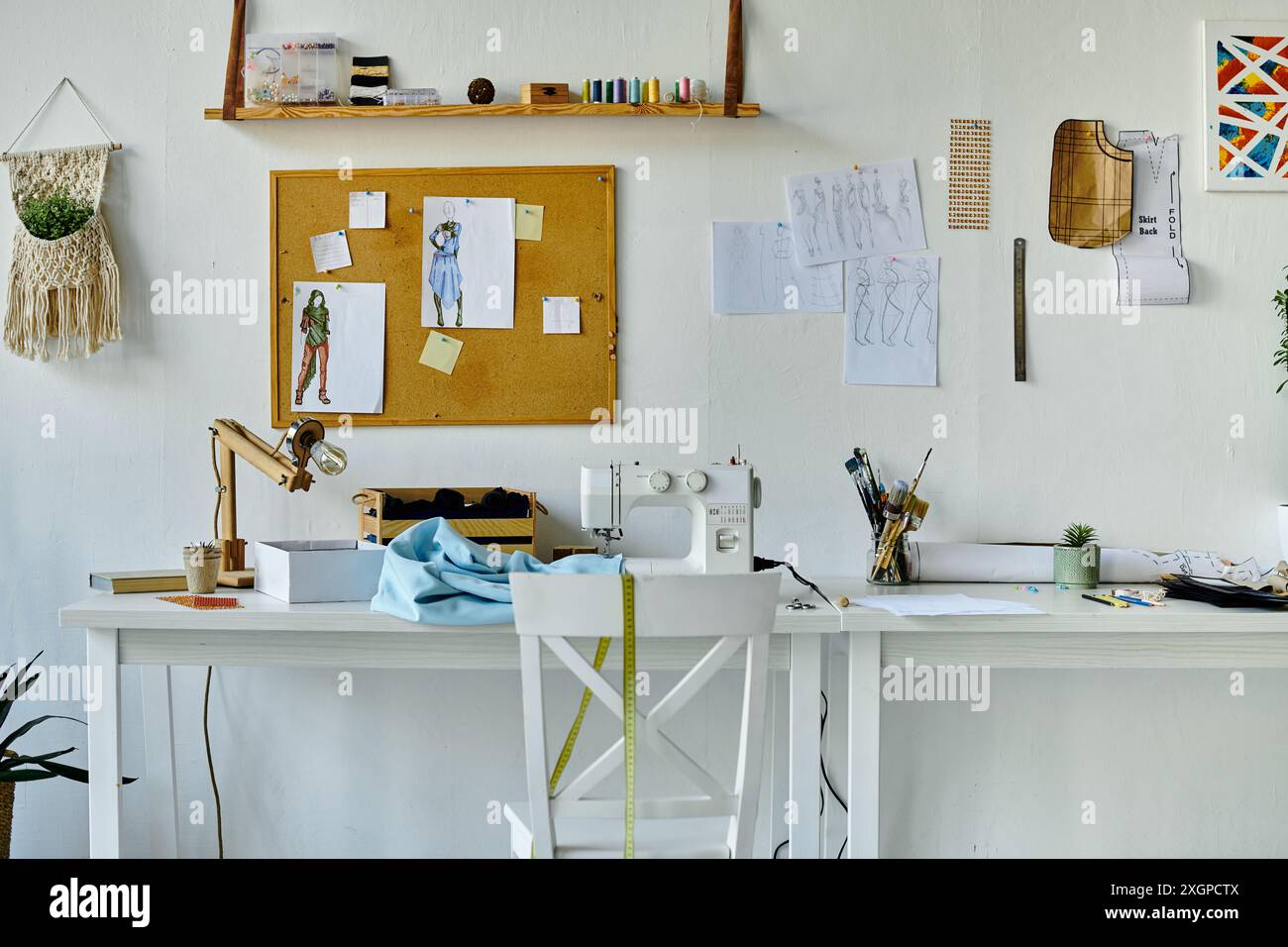 A clean and well-organized workspace of a DIY clothing restoration ...
