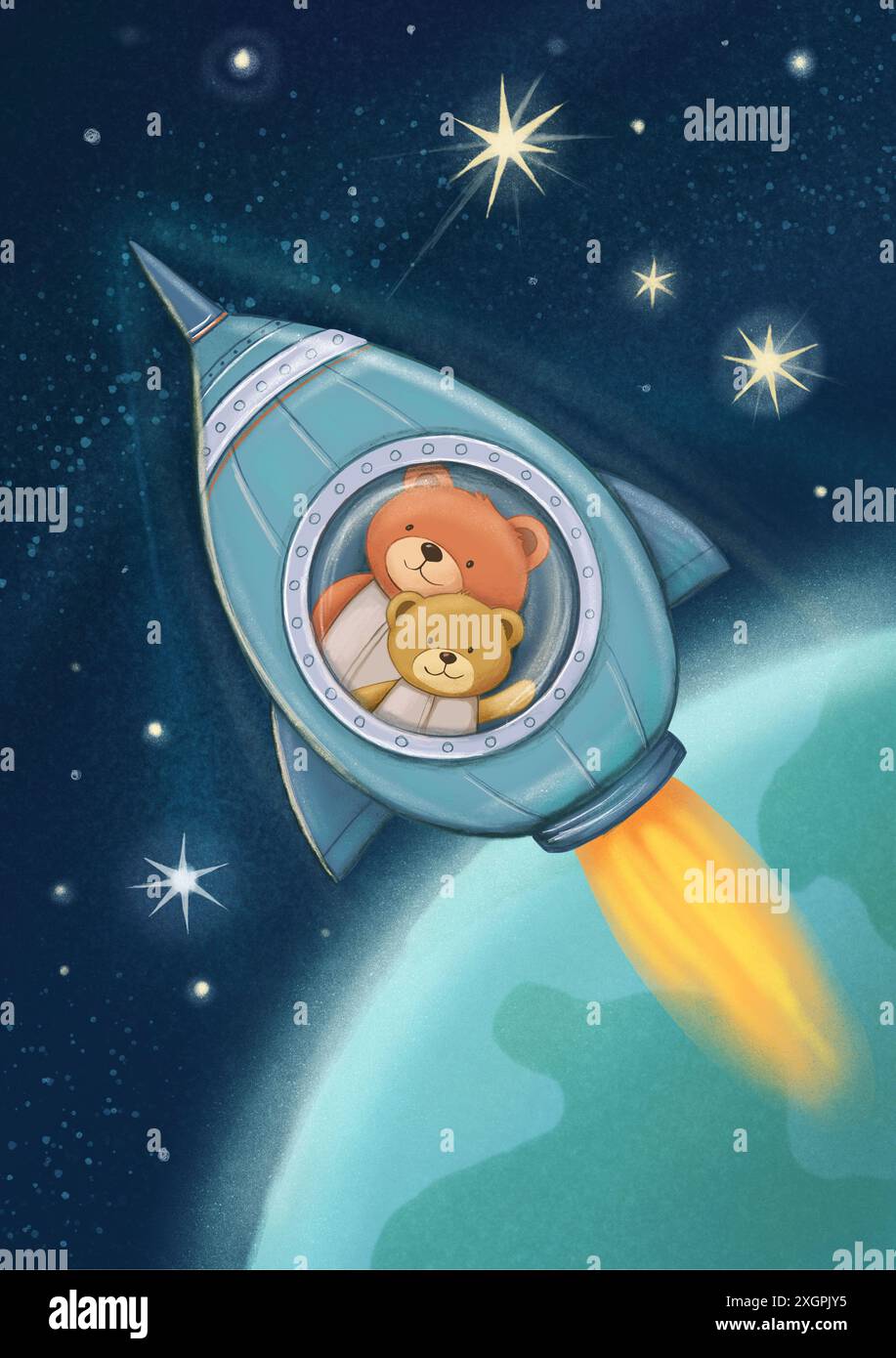 Two Teddy bear astronaut brothers on a Space journey Stock Photo - Alamy