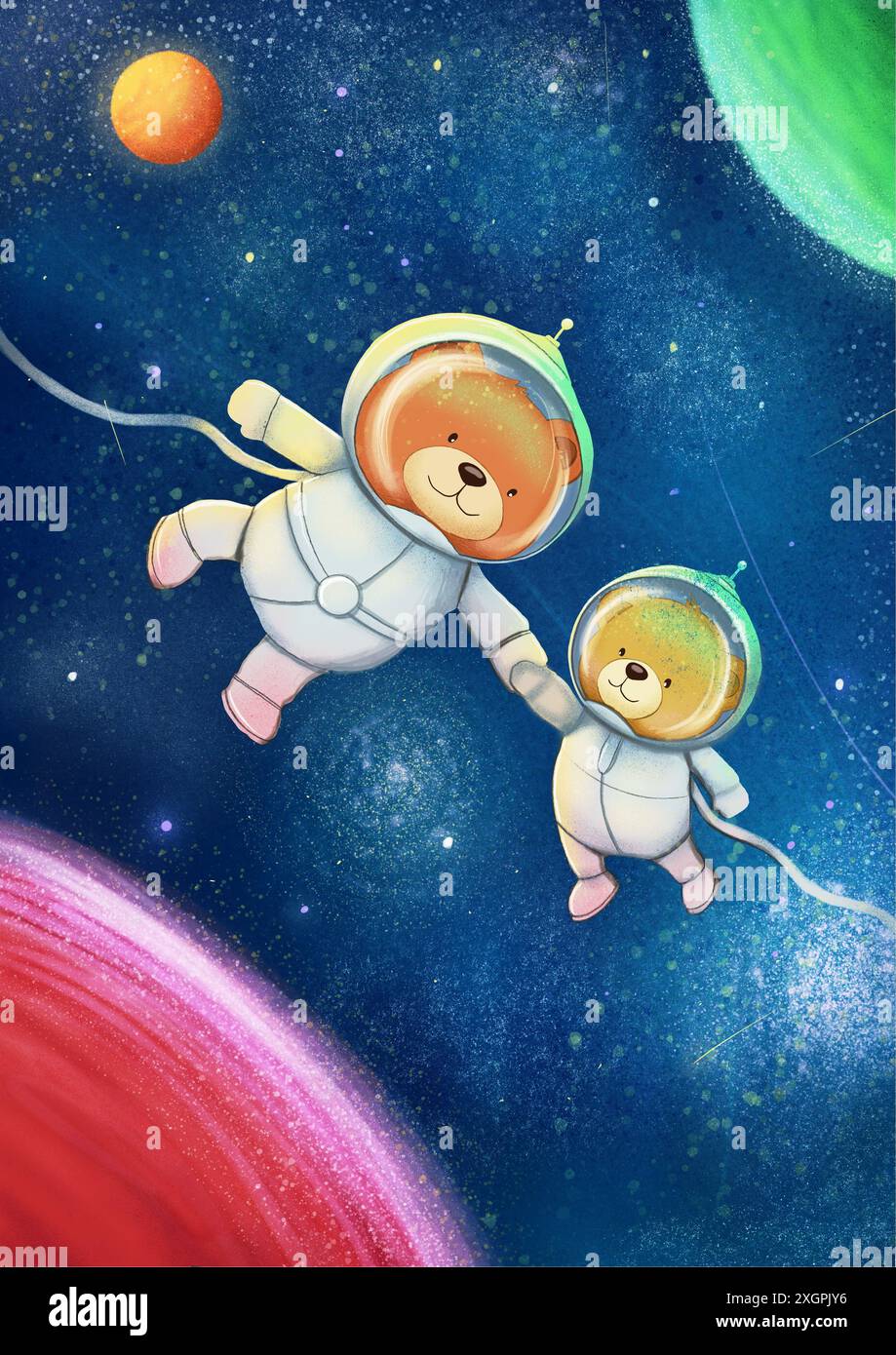 Two Teddy bear astronaut brothers on a Space journey Stock Photo - Alamy
