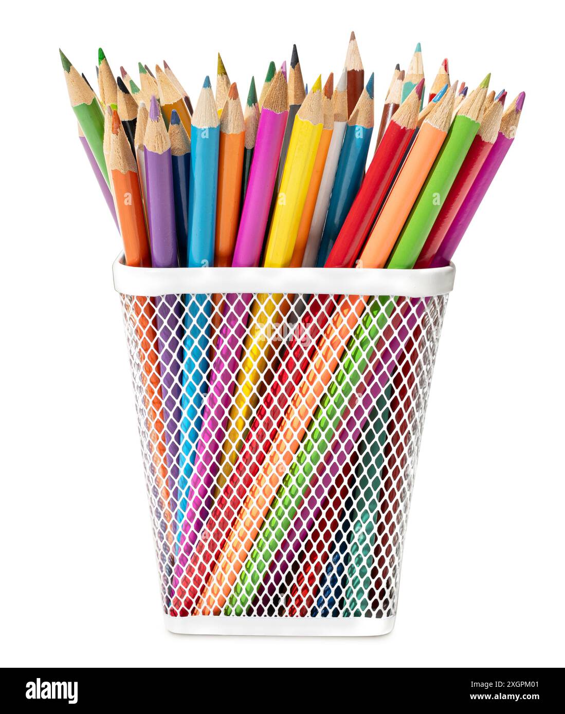 Colored pencils bucket isolated white background Stock Photo - Alamy