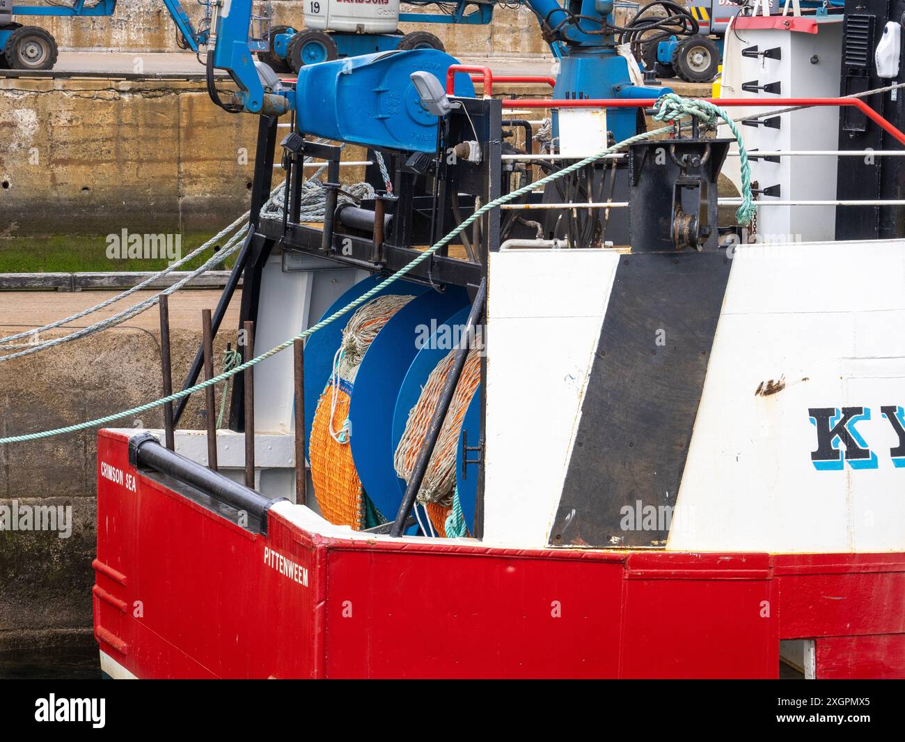 A fishing trawler in the harbour, at Macduff in Aberdeenshire, Scotland ...