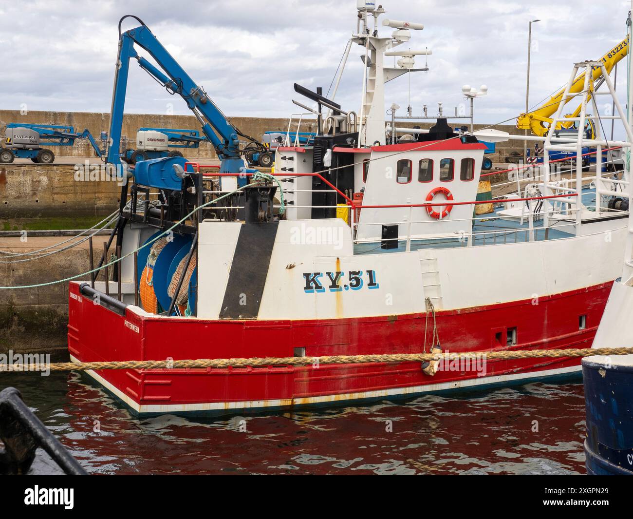 A fishing trawler in the harbour, at Macduff in Aberdeenshire, Scotland ...