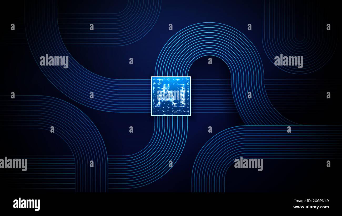AI chip on technology blue background. Circuit with flat circle cables ...