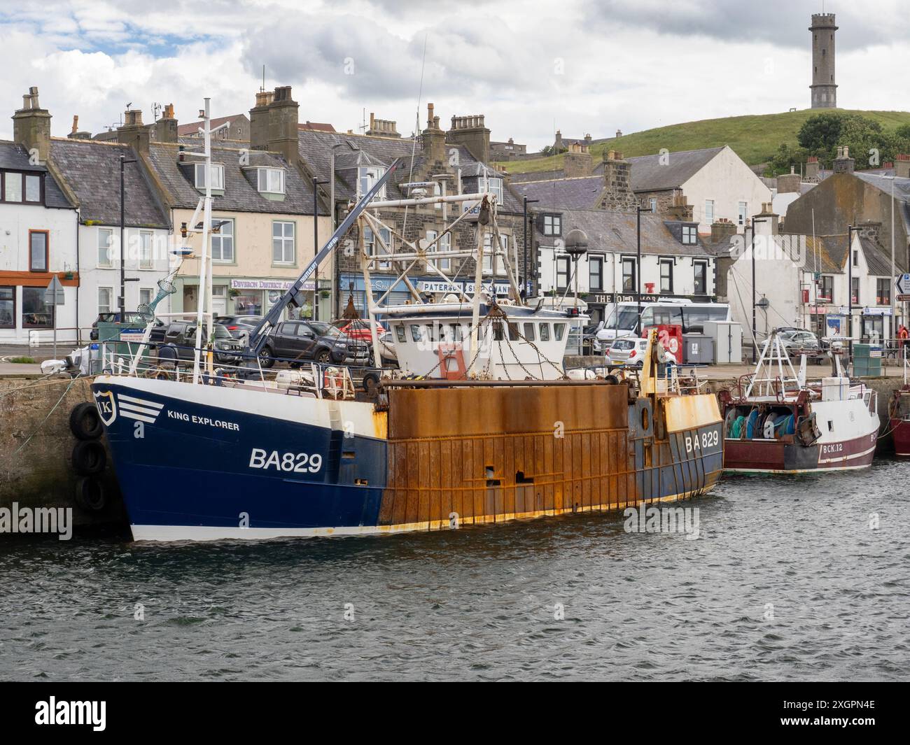Fishing trawlers in the harbour, at Macduff in Aberdeenshire, Scotland ...