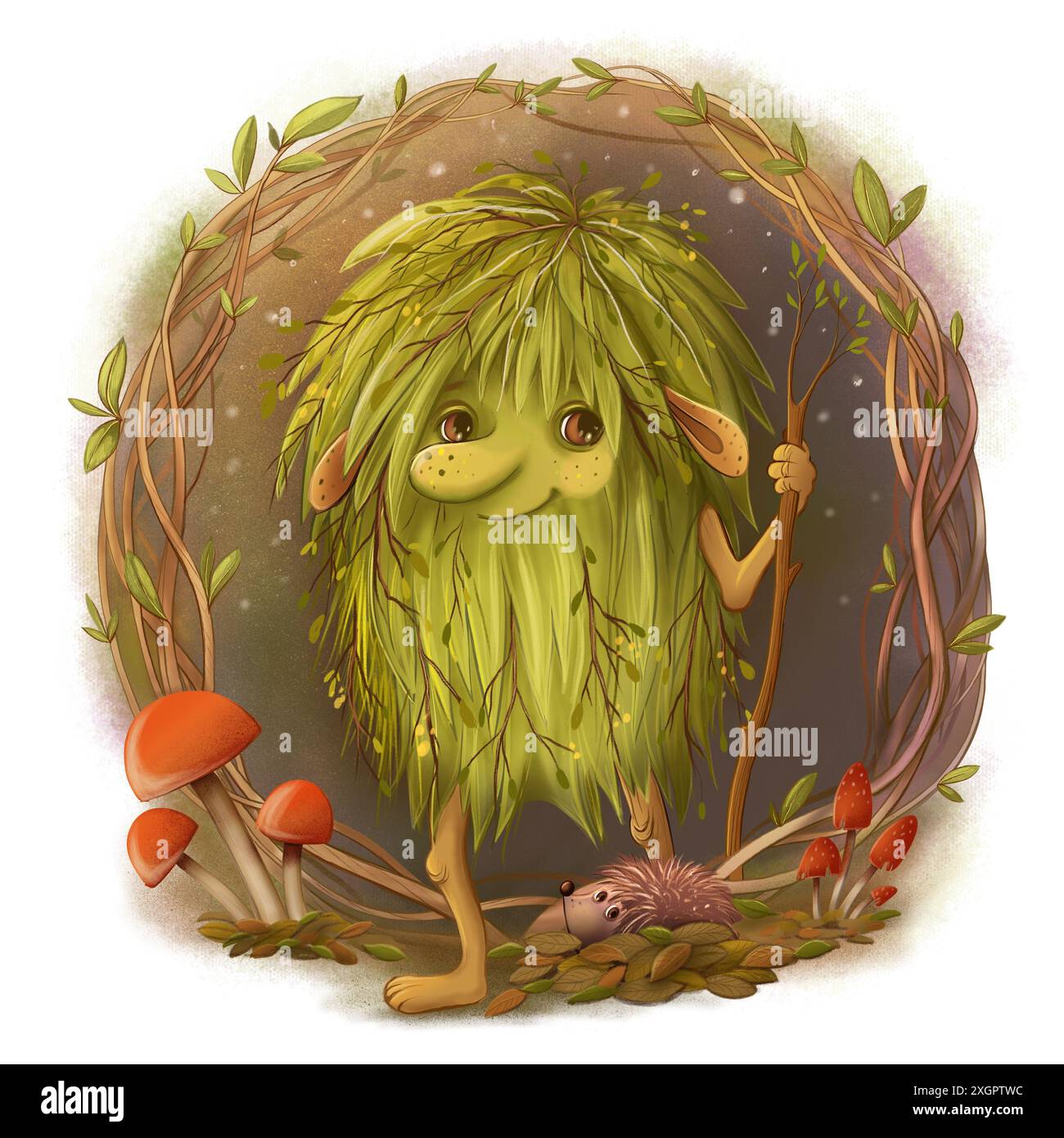 Cute cartoon green forest troll or goblin smiling Stock Photo - Alamy