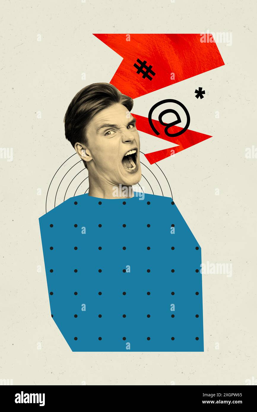 Vertical image collage young outraged man scream aggressive emotion ...