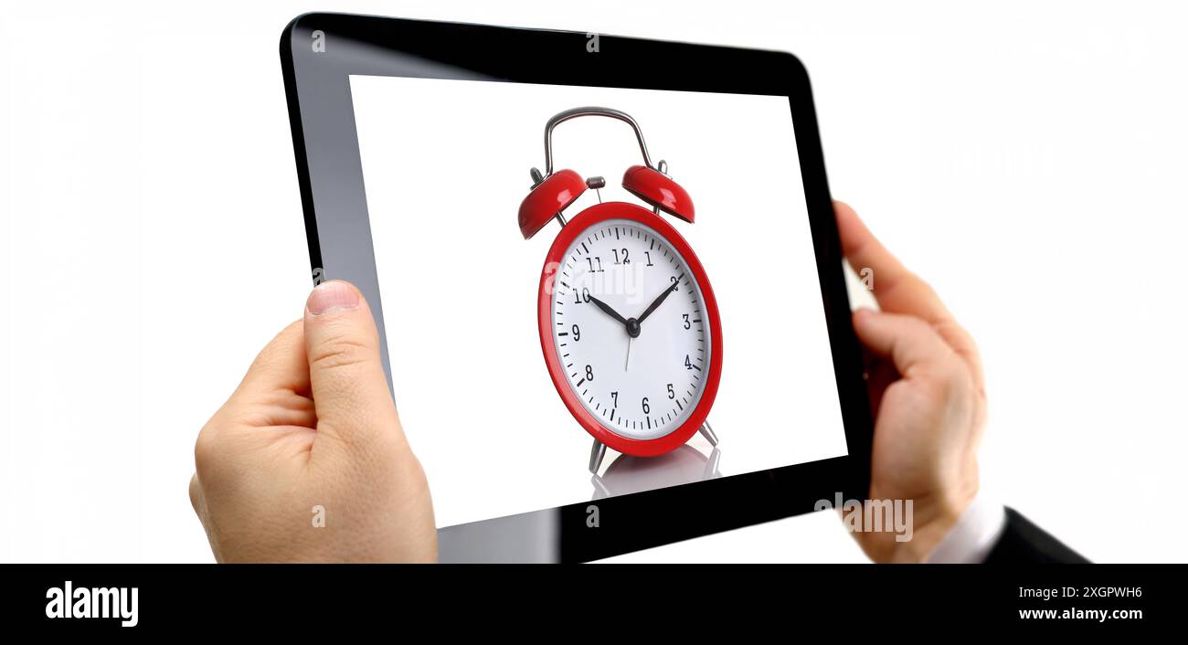 Man hoding black tablet frame in hand Stock Photo - Alamy