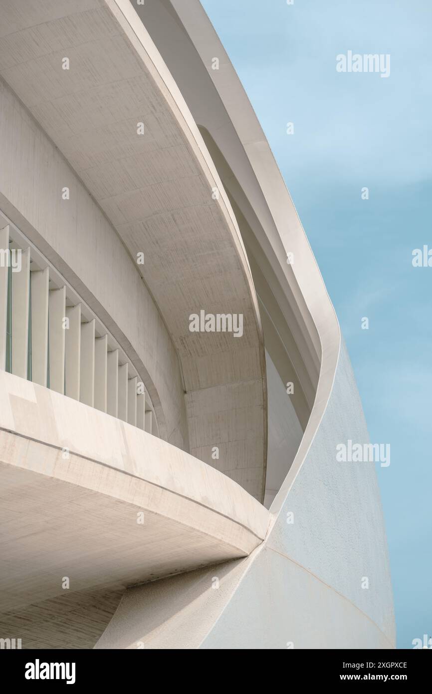 Close-up of a building showcasing architectural curves and lines. The ...