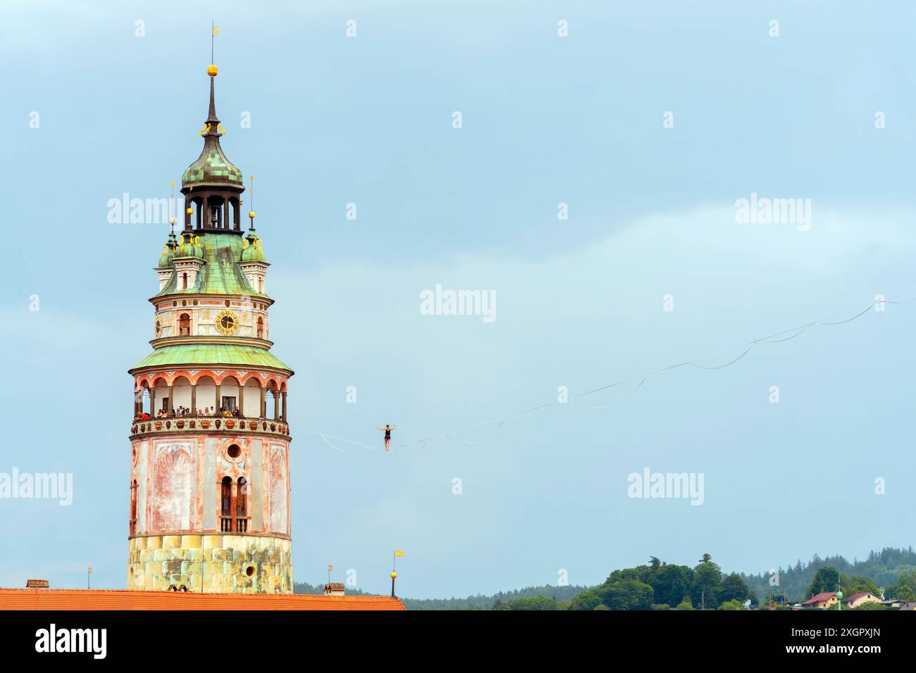 Český Krumlov highline crossing. Český Krumlov is a town in the South ...