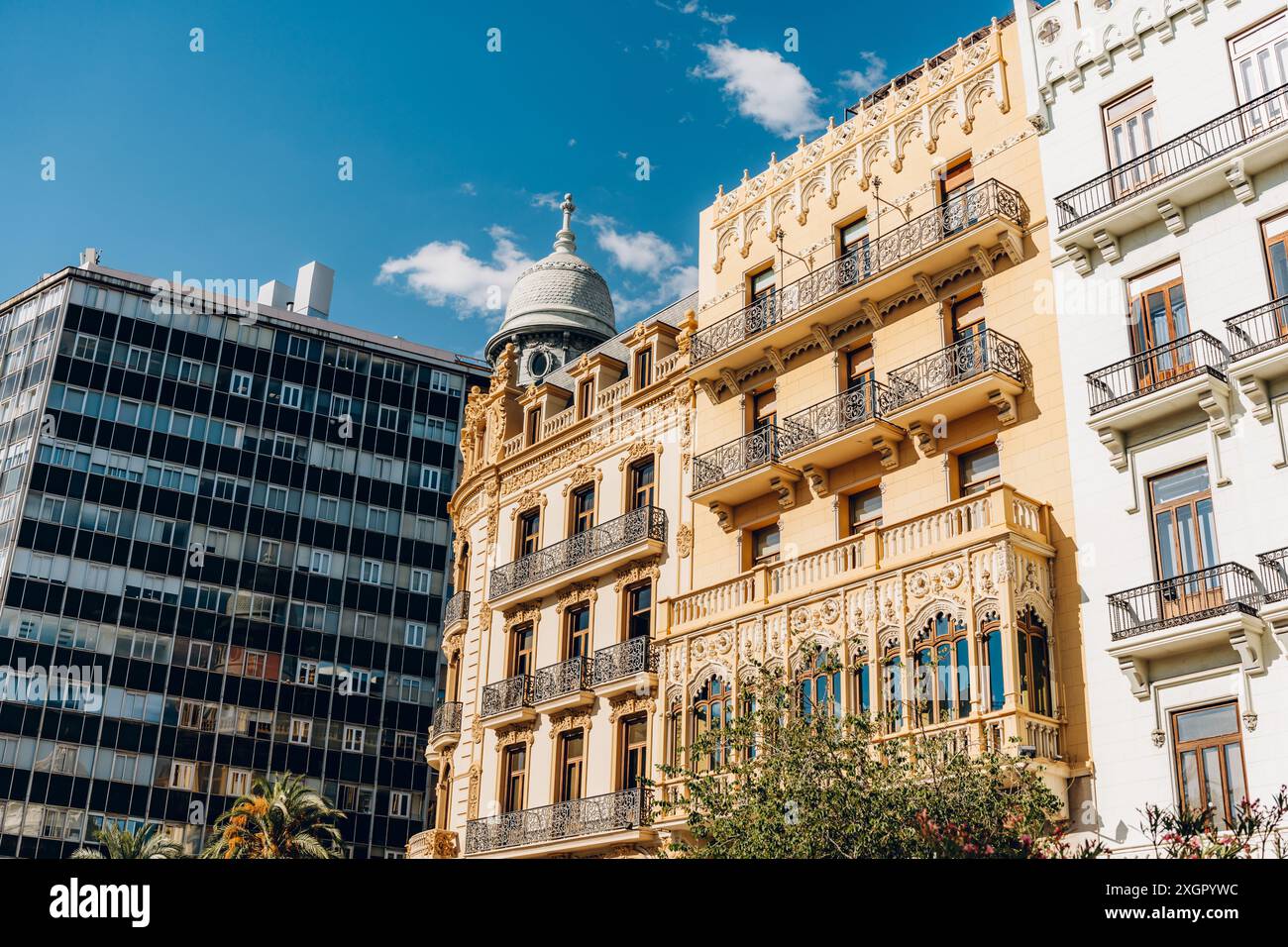 Contrast of historic and modern buildings in Valencia. The blend of ...