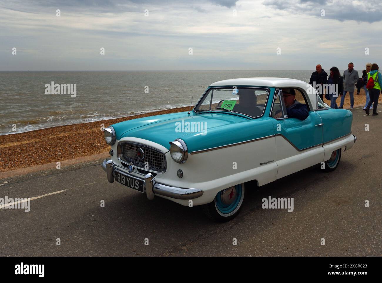 Classic Blue and White Nash Metropolitan Motor Car on Seafront ...