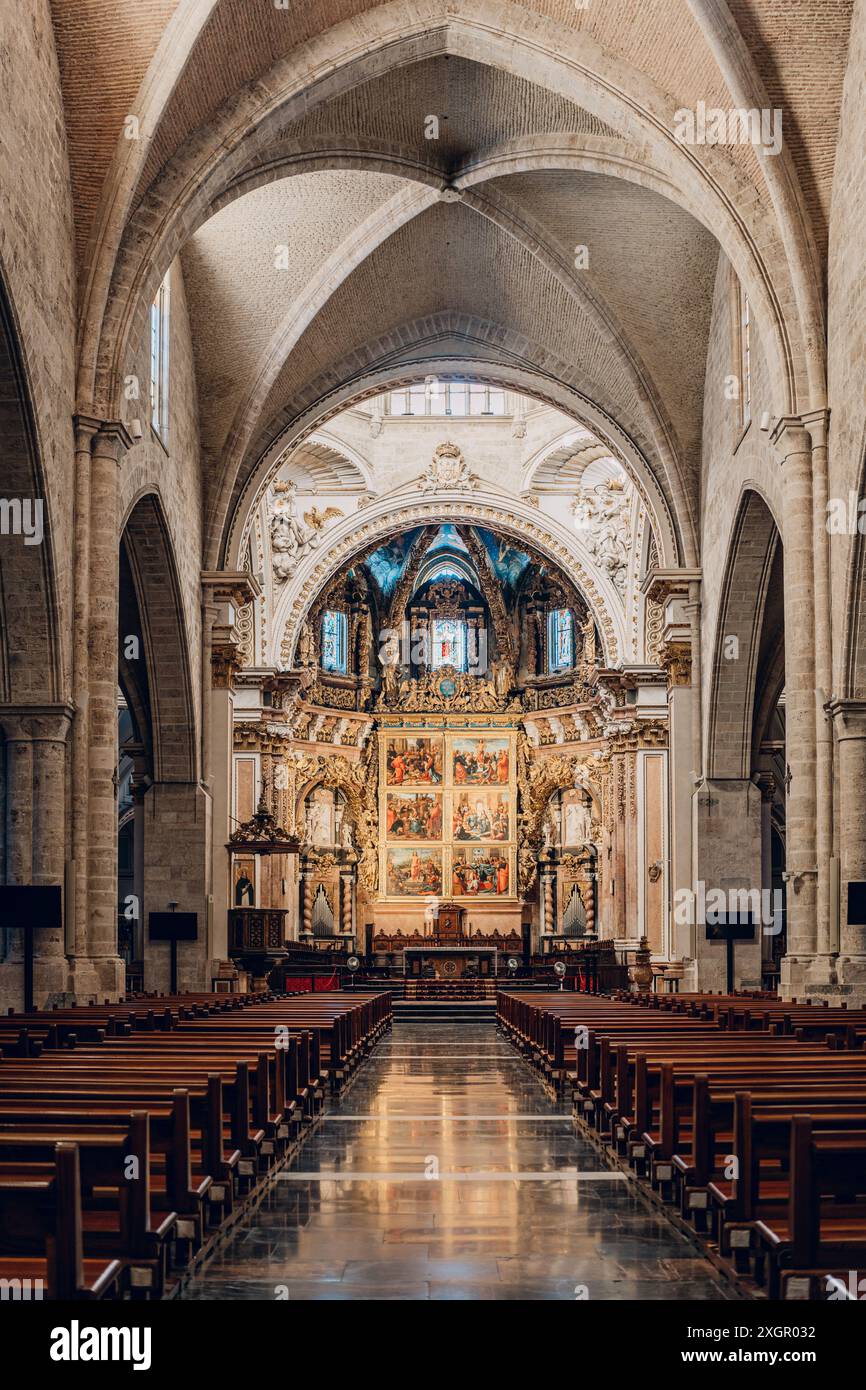 Magnificent interior of Valencia Cathedral with grand arches, detailed ...