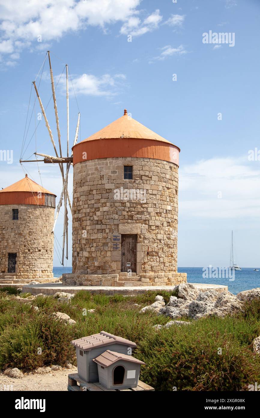 Windmills in Rhodes, Greece Stock Photo - Alamy