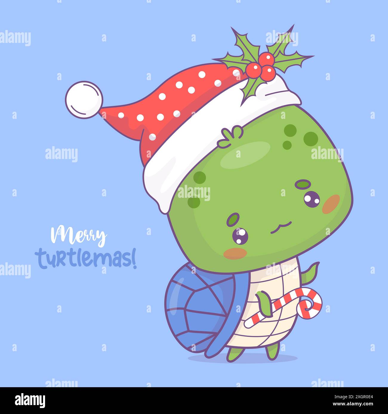 Cute Christmas turtle. Funny little cartoon kawaii character animal in ...