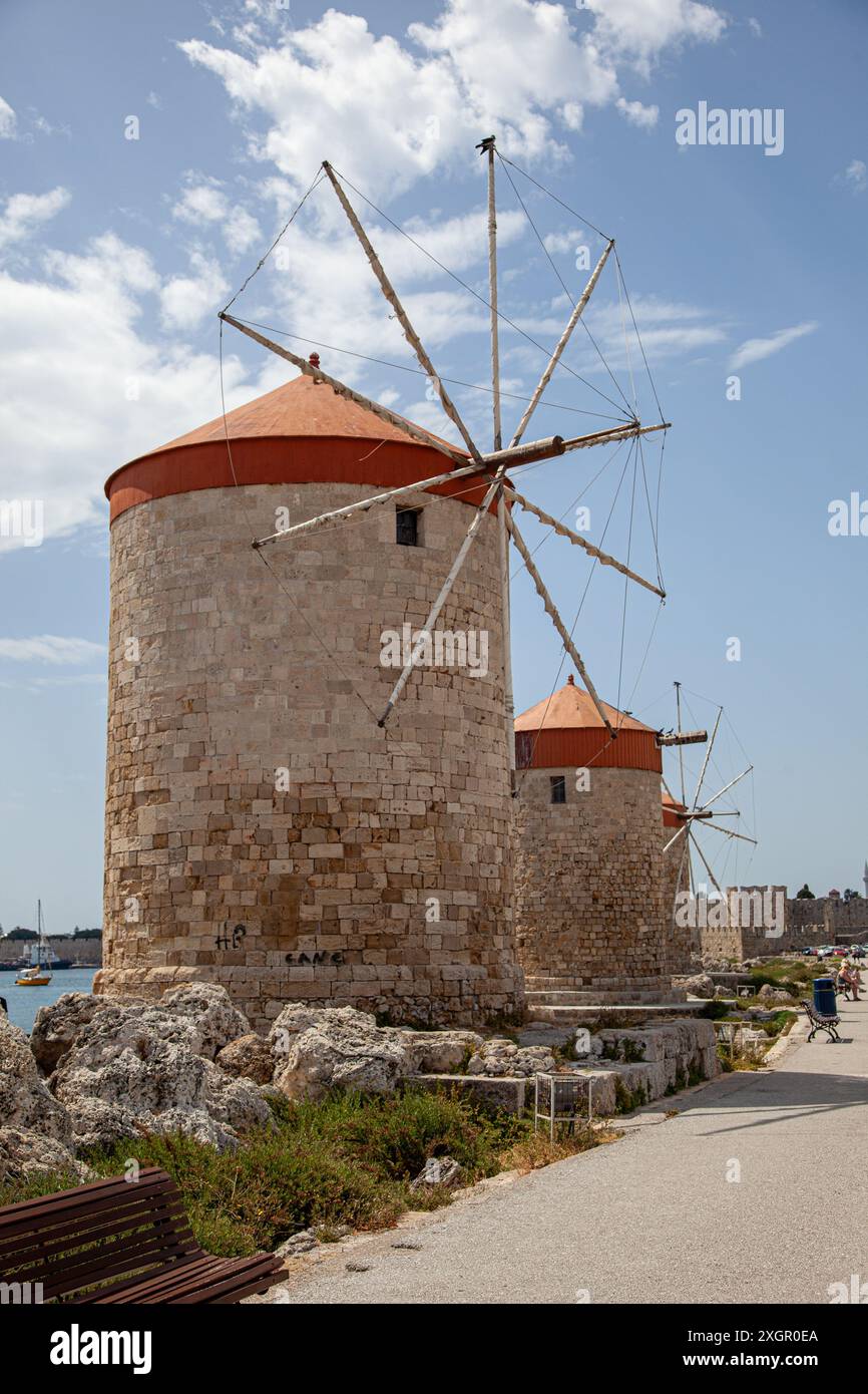 Windmills in Rhodes, Greece Stock Photo - Alamy