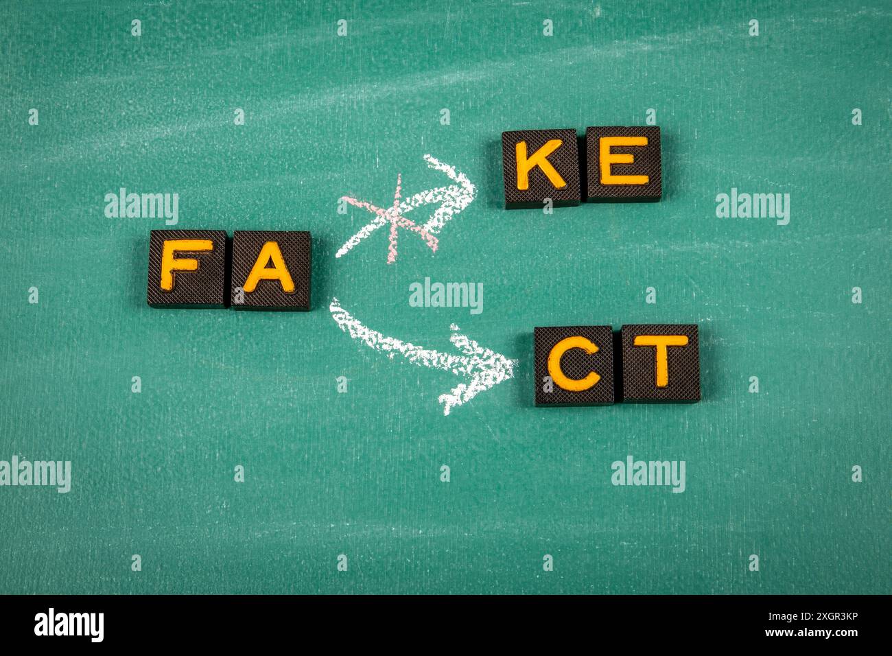 Fact Concept. Old letter tiles on a green chalkboard background Stock ...