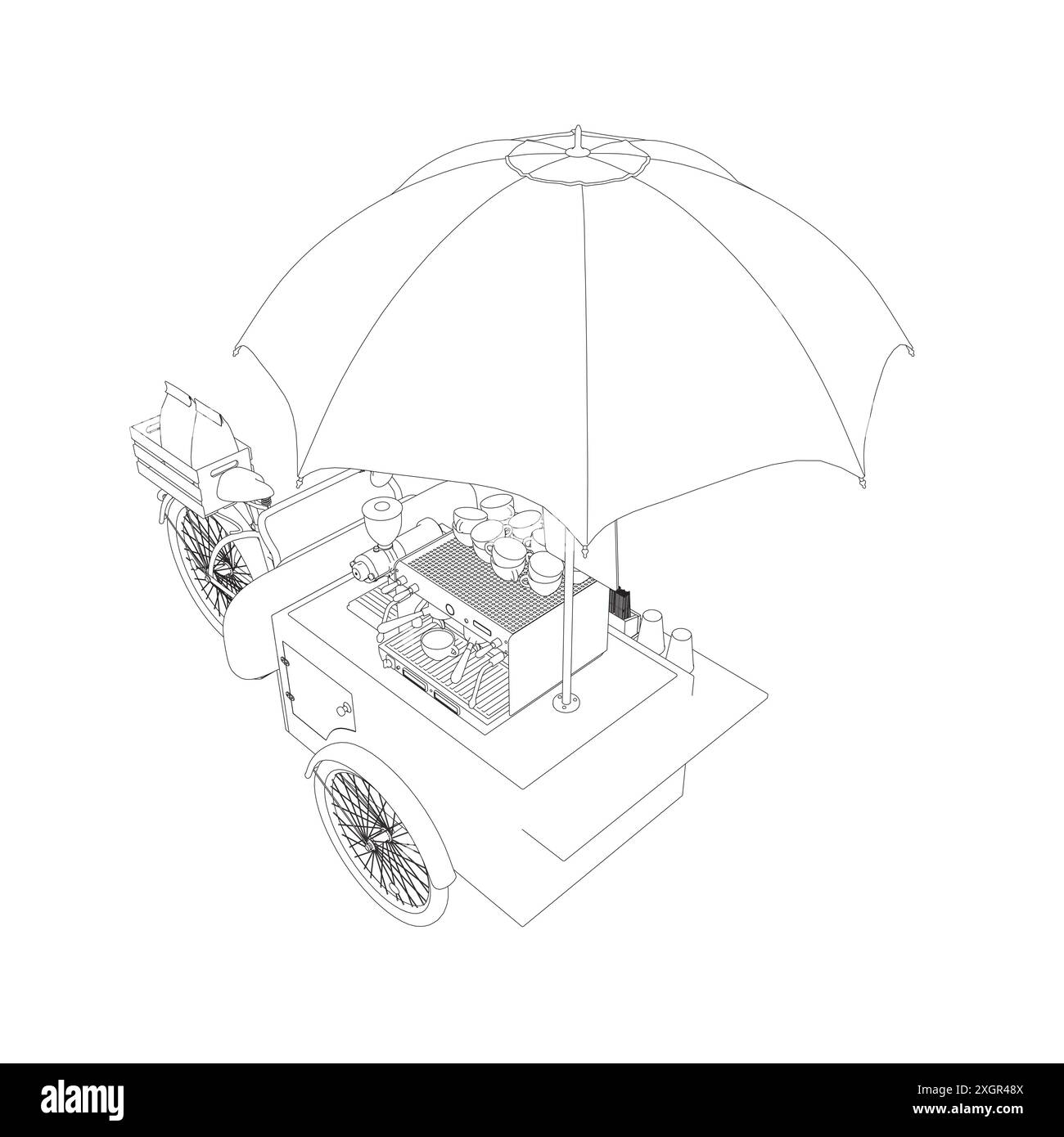 Detailed Outdoor Bicycle Coffee Stand Vector Illustration with Table ...