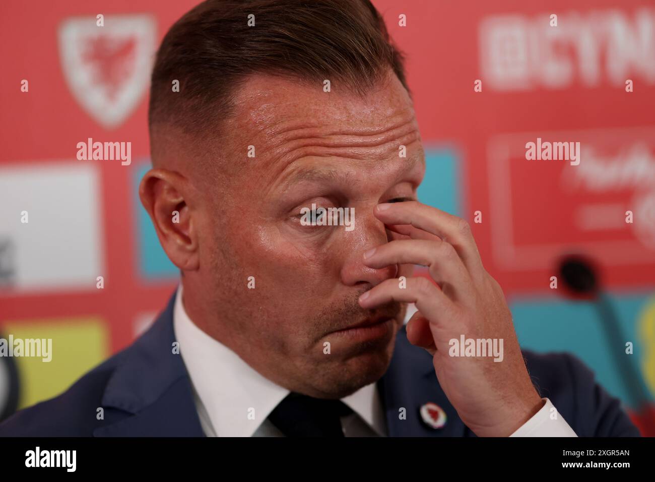 New Wales coach Craig Bellamy during a press conference at Hensol ...