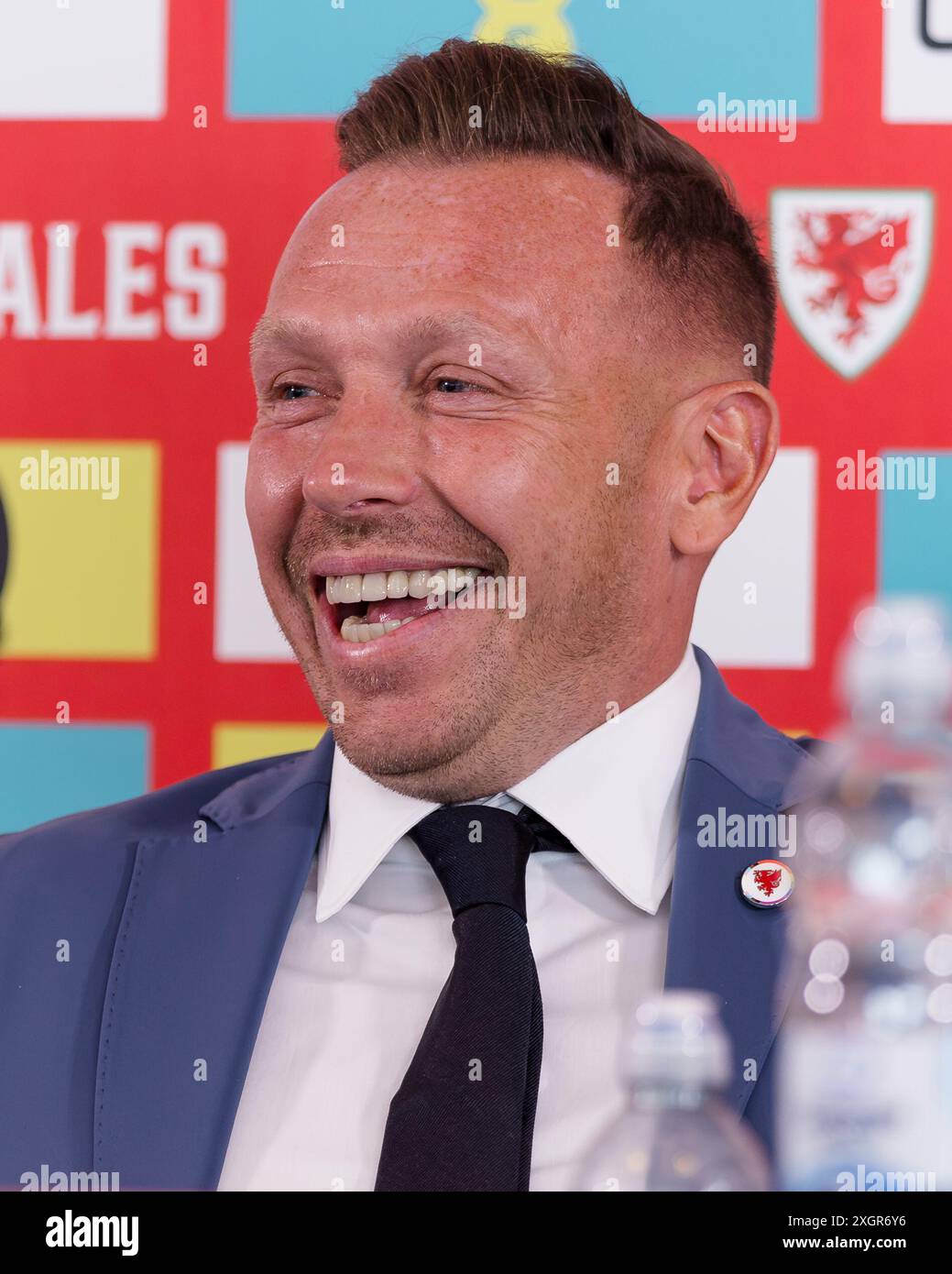 PONTYCLUN, WALES - 10 JULY 2024: Craig Bellamy holds his 1st press ...
