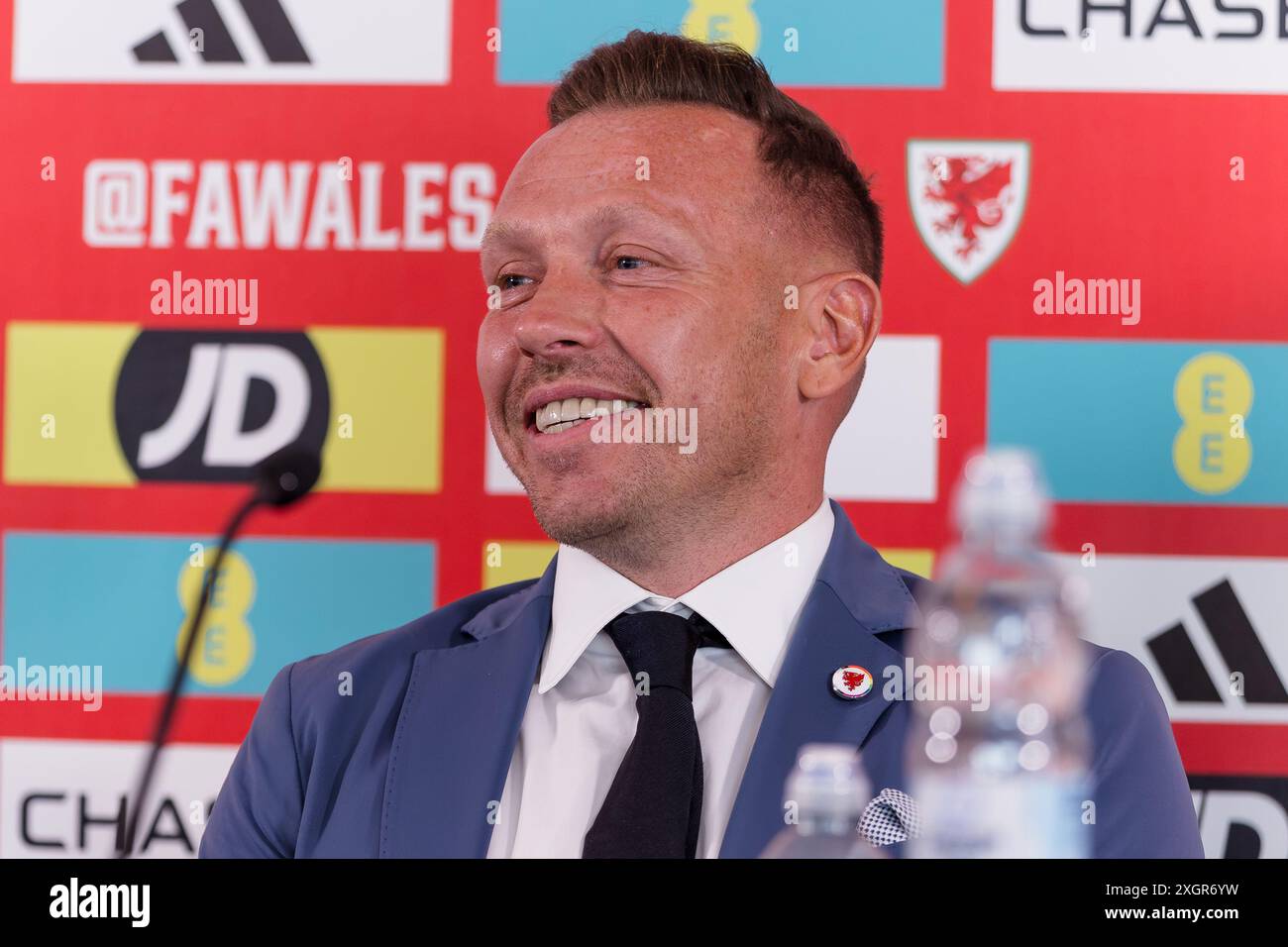 PONTYCLUN, UK. 10th July, 2024. Craig Bellamy holds his 1st press ...