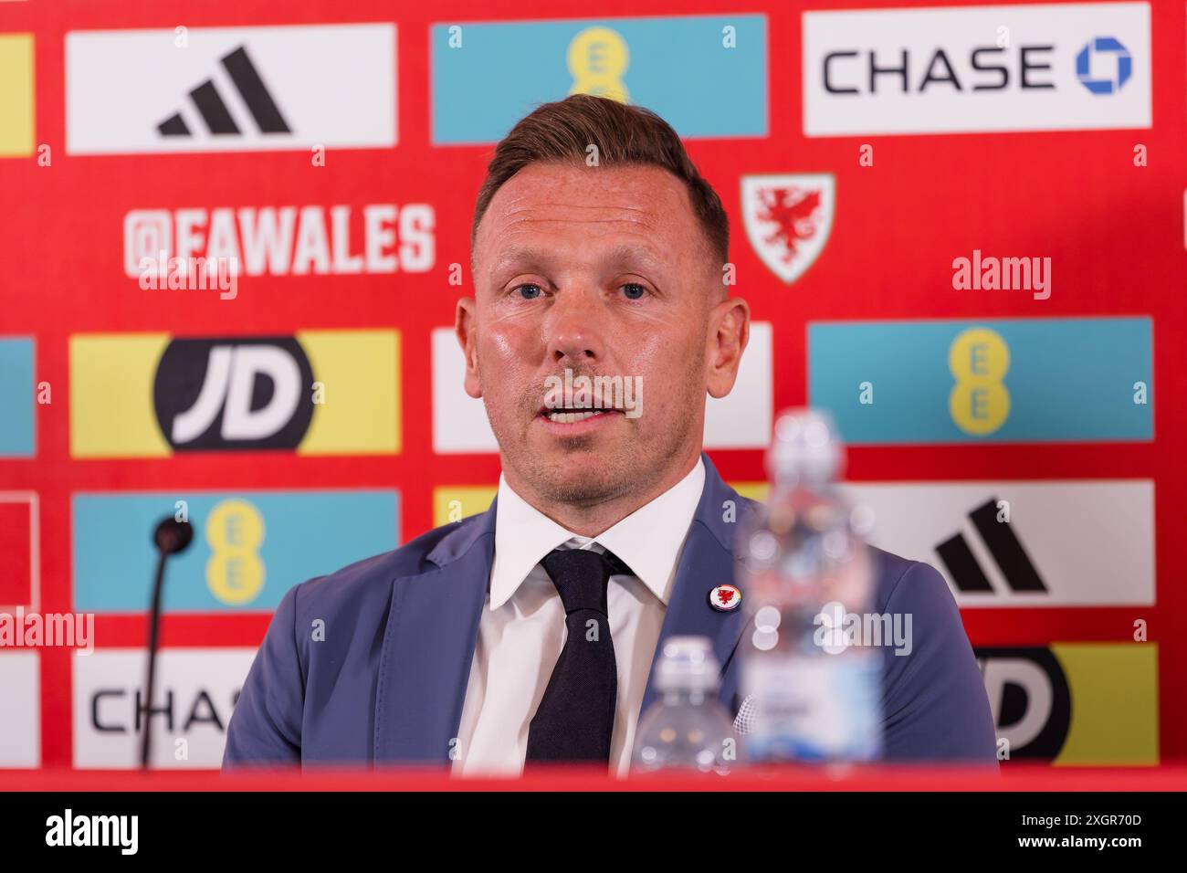 PONTYCLUN, UK. 10th July, 2024. Craig Bellamy holds his 1st press ...