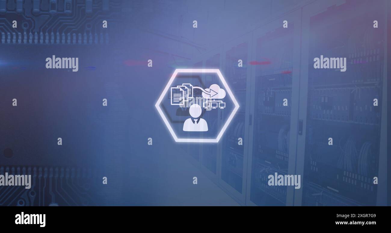 Network Of Digital Icons Against Microprocessor Connections And Computer Server Room Computer