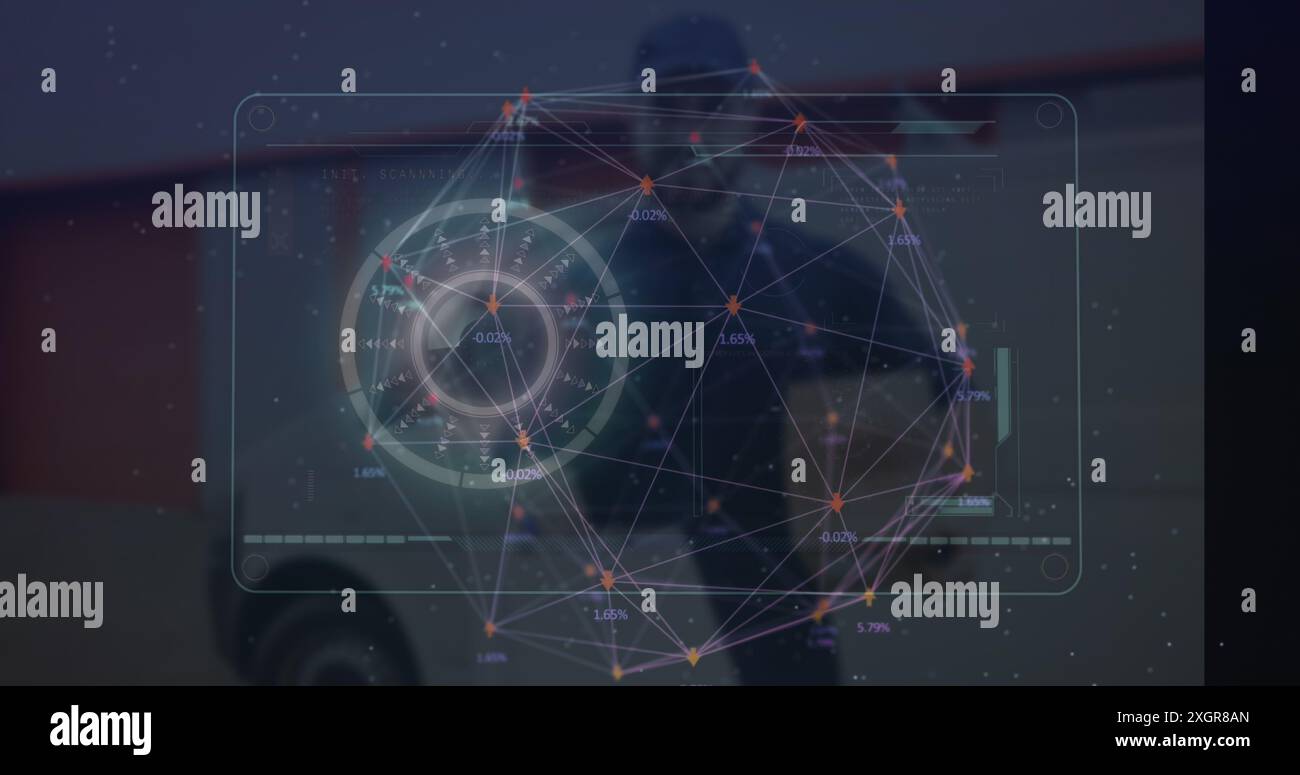 Image of globe of connections with scope scanning and data processing ...