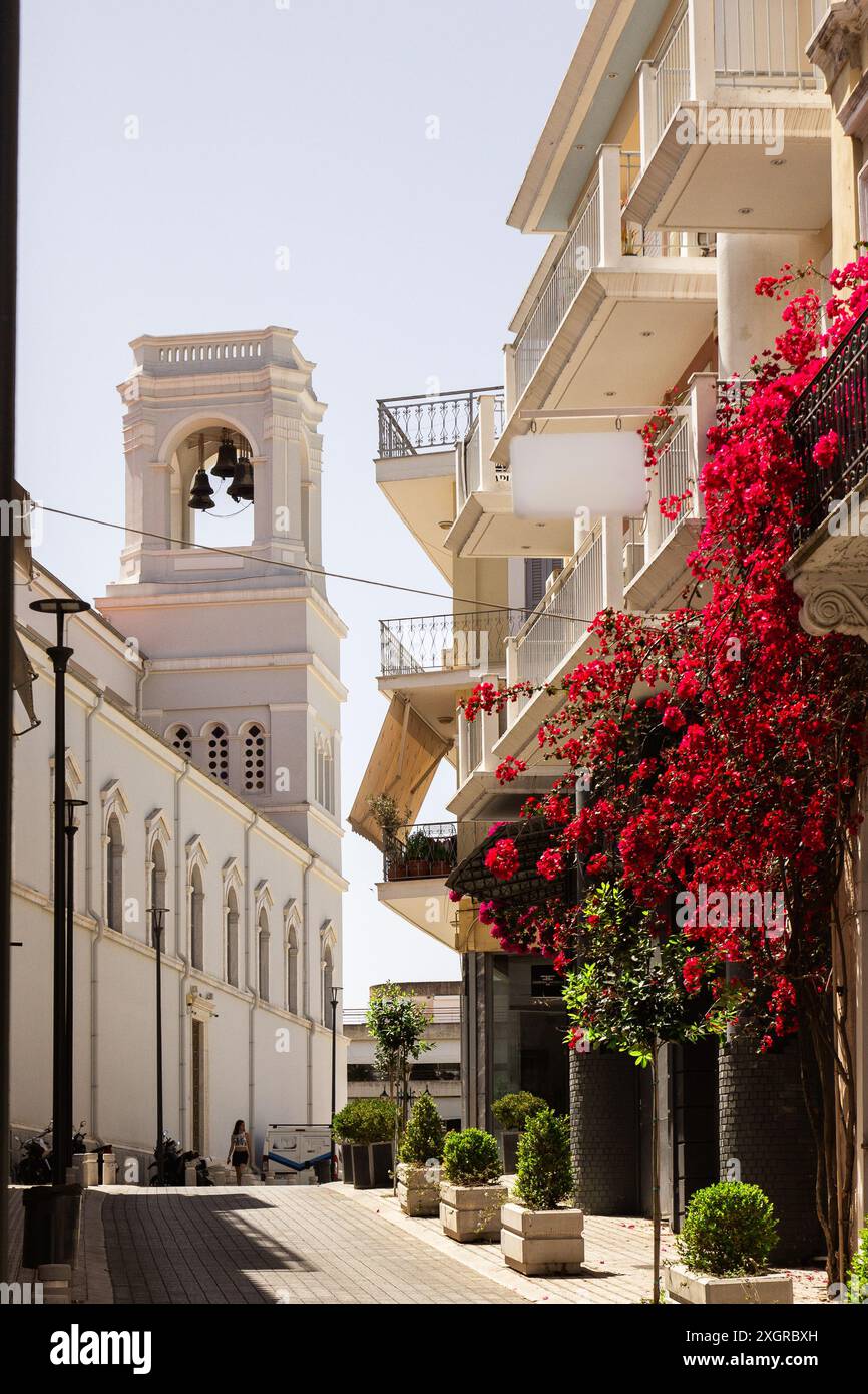 Beautiful street in white colors in old town in Greece Stock Photo - Alamy