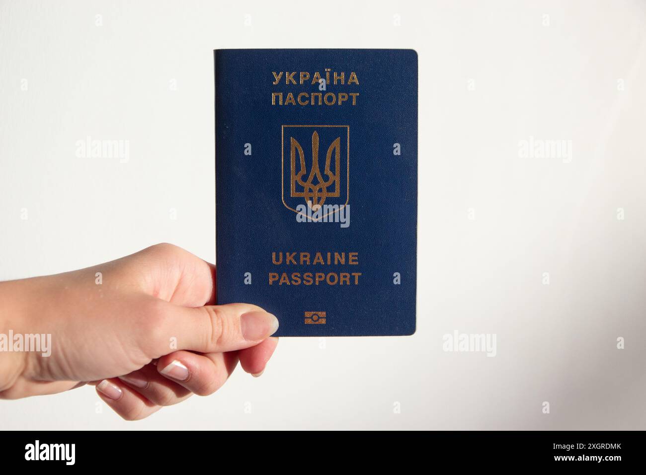 Blue Ukrainian passport in the hand Stock Photo - Alamy
