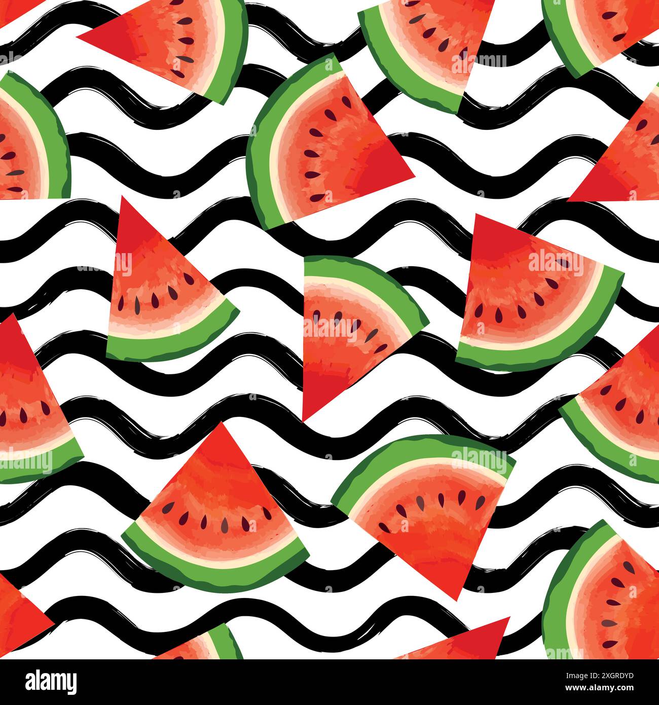 Watermelon pattern. Fruit juicy slice pieces seamless texture. Summer ...