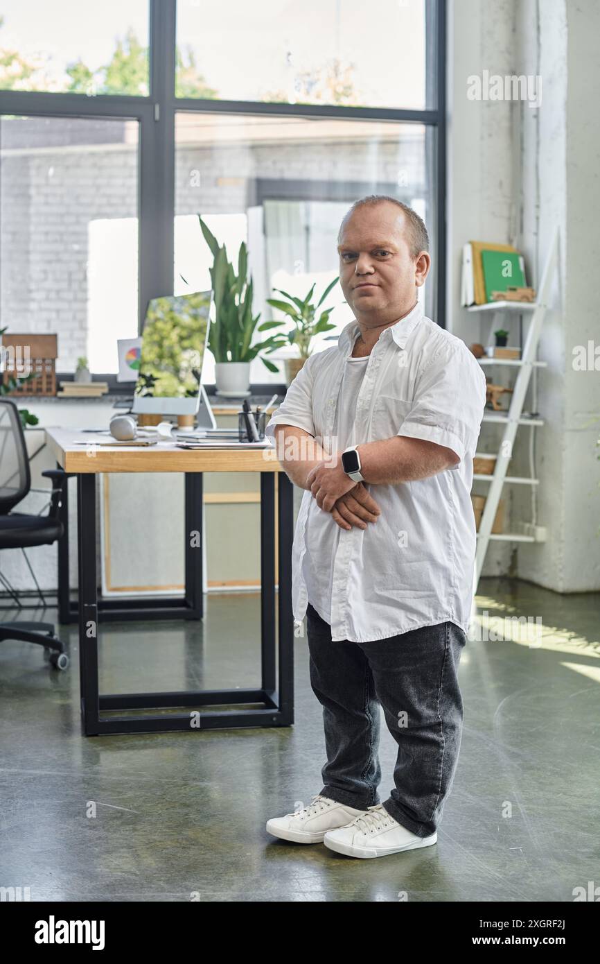 A man with inclusivity with inclusivity stands confidently in a modern ...