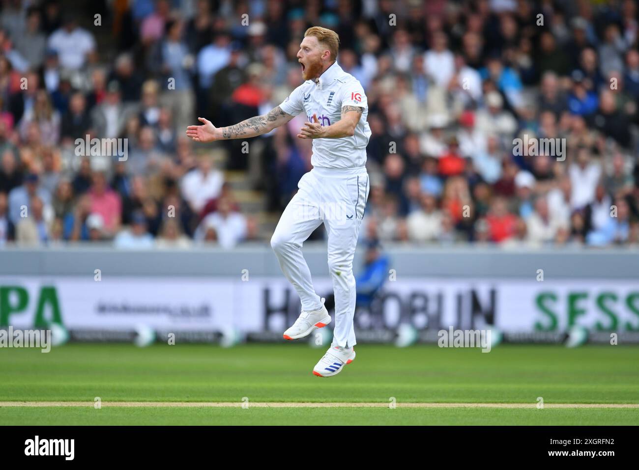 London, England. 10th July 2024. Ben Stokes celebrates taking the ...