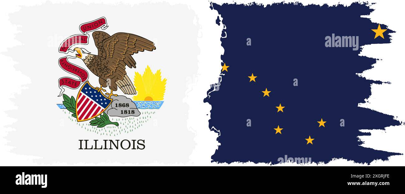 Alaska and Illinois states grunge brush flags connection, vector Stock ...